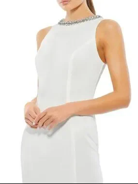 Mac Duggal | Dresses | Mac Duggal White Embellished Neck Trumpet Gown ...
